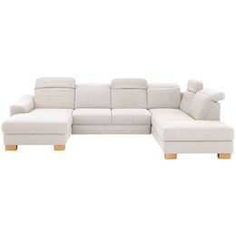 Wohnlandschaft Home Affaire, B:338cm H:86cm T:219cm, beige, Struktur fein (100% Polyester), Sofas, "Dundee U-Form", wahlweise mit Kopfteilverstellung