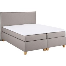 Boxspringbett Home Affaire, B:152cm L:225cm, beige, Struktur fein (100% Polyester), Komplettbetten, "Houssay", inkl. Topper, 5 Breiten, 2 Härtegraden
