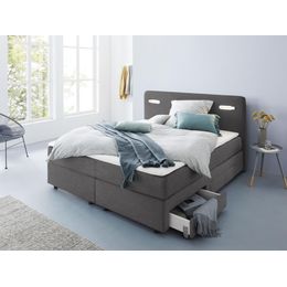 Boxbett Inosign, B:187cm L:211cm, grau, Polyester, Komplettbetten, "Luan", Schubkästen, LED-Beleuchtung und Topper, in Breite 120 cm und 180 cm