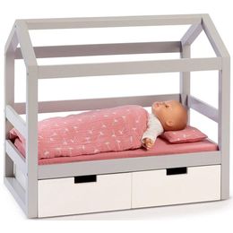 Musterkind Kinder Puppenbett "Puppen-Hausbett Viola, grau/weiß", rosa, Holz, B:31cm H:50cm T:55cm, Puppenmöbel, aus Holz