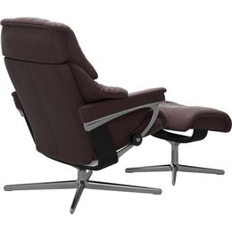 Fu&szlig;hocker stressless, B:55cm H:43cm T:41cm, rot, Hocker, "Reno", mit Cross Base, Gr&ouml;&szlig;e S, M & L, Holzakzent Schwarz