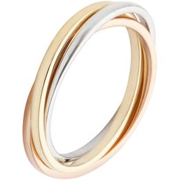 Firetti Damen Goldring "Schmuck Geschenk Gold 375 verschlungene Tricolor-Optik", 68, Gelbgold 375 Roségold 375 Weißgold 375, 1,5mm, rosa, Gelbgold