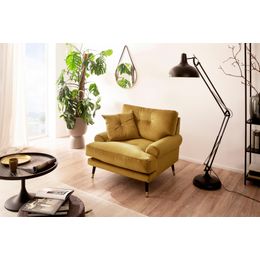 Loungesessel TRENDS BY HG, B:100cm H:89cm T:100cm, gelb, 100% Polyester, Wohnzimmer, Sessel, "Samir", mit Strasssteinen und goldfarben Applikationen