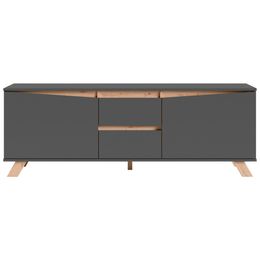 Lowboard Inosign, B:160cm H:55cm T:38cm, grau, Melamin, Spanplatte, Wohnzimmer, Sideboards, "Valentin", 160cm TV Board mit 2 Türen und 2 Schubkästen