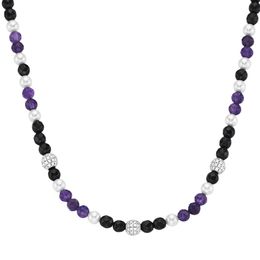 Damen Collier "mit Zirkonia, Steinkugeln und Muschelkern-Perlen, Silber 925", 45cm, Silber 925 (Sterlingsilber), lila, Giorgio Martello MILANO,