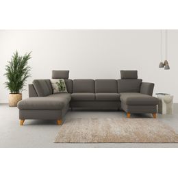 Wohnlandschaft Home Affaire, B:307cm H:86cm T:213cm, braun, 100% Polyester, Sofas, "Trelleborg U-Form", Federkern-Polsterung, wahlweise mit