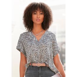 Vivance Damen Kurzarmbluse, grau, Gr. 32, gebl&uuml;mt, Web, Obermaterial: 100% Viskose, Blusen, mit Bl&uuml;mchendruck und V-Ausschnitt, Blusenshirt,