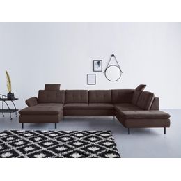 Wohnlandschaft Inosign, B:347cm H:83cm T:226cm, braun, 100% Polyester, Sofas, "Birkholm U-Form", Armlehnverstellung, auch in Easy Clean Bezug - mit