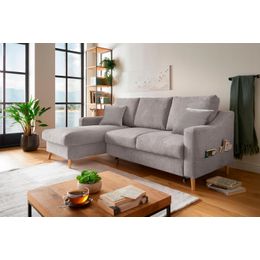 Ecksofa Inosign, B:228cm H:94cm T:150cm, grau, 92% Polyester, 8% Nylon, Wohnzimmer, Sofas, "Valentina L-Form", 2 Zierkissen, mit Seitentasche,