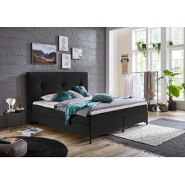 Boxspringbett, B:174cm L:214cm, grau, ATLANTIC HOME COLLECTION, Bezug Bettbox und Obermatratze: Strukturstoff (90% Polyester, 10% Nylon);Topper: