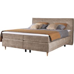 Boxspringbett Alina, B:180cm L:208cm, beige, Samtstoff DFN (100% Polyester), Jugendzimmer, Komplettbetten, "Henri", inklusive Matratze und Topper, in