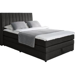 Boxspringbett Alina, B:131cm L:212cm, grau, Feinstruktur TRA (100% Polyester), Jugendzimmer, Komplettbetten, "Marvin", inklusive Bettkasten und