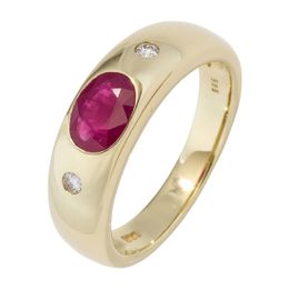 Jobo Damen Diamantring, 58, SI = kleine Einschlüsse, Diamanten Gelbgold 585, gelb, Diamanten, Gelbgold 585, Fingerringe, 585 Gold mit Rubin und 2