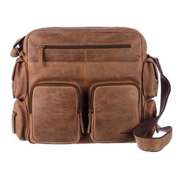 Damen Messenger Bag "Montenegro", GreenLand Nature, braun, Rindsleder, Taschen, aus echtem Leder mit praktischen Vortaschen