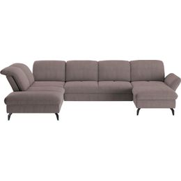 Sit & More Wohnlandschaft SIT & MORE, B:363cm H:88cm T:242cm, grau, 90% Polyester, 10% Polyamid, Sofas, "Leandro U-Form", Wahlweise mit Bett-, Kopfteil - und