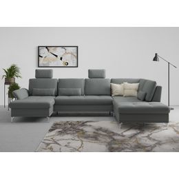Wohnlandschaft Inosign, B:347cm H:89cm T:224cm, grau, 100%Polyester, Sofas, "Palm Beach U-Form", Federkern, mit Sitztiefenverstellung, wahlweise mit