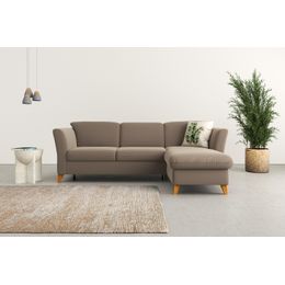 Ecksofa Home Affaire, B:249cm H:86cm T:162cm, beige, 100% Polyester, Wohnzimmer, Sofas, "Trelleborg L-Form", Federkern-Polsterung, wahlweise mit