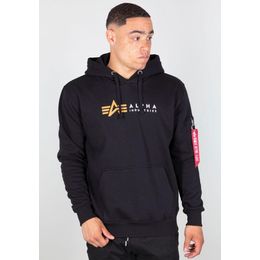Herren Kapuzensweatshirt "Alpha Label Hoody", schwarz, Gr. S, Alpha Industries, bedruckt, angeraute Sweatware, Obermaterial: 100% Baumwolle,