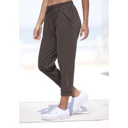 Venice Beach Damen 7/8-Hose, grau, Gr. 38, unifarben, Sweatware, Obermaterial: 100% Baumwolle, Hosen, mit Reißverschlussdetails an den Taschen,