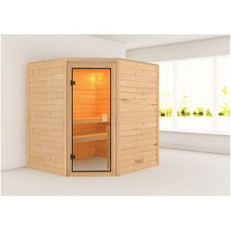 Karibu Sauna "Mia (Fronteinstieg)", (ohne Ofen), beige, Saunen, inklusive Ofenschutzgitter und T&uuml;r