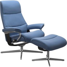 Relaxsessel stressless, B:91cm H:110cm T:85cm, blau, Wohnzimmer, Sessel, "View", mit Cross Base, Größe S, M & L, Holzakzent Schwarz
