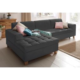 Ecksofa Home Affaire, B:266cm H:80cm T:162cm, schwarz, Struktur fein (100% Polyester);Chenille (100% Polyester);NaturLEDER (echtes Rindsleder) auf