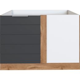 Eckunterschrank KOCHSTATION, B:120cm H:82cm T:60cm, grau, MDF, Küche, Schränke, "KS-Luhe", 120 cm breit, hochwertige MDF-Fronten mit waagerechter
