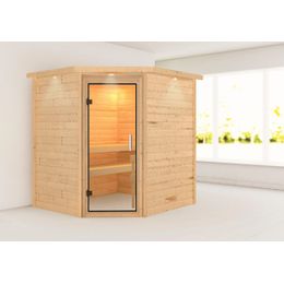 Karibu Sauna "Mia (Fronteinstieg)", (ohne Ofen), beige, Saunen, inklusive Ofenschutzgitter und T&uuml;r