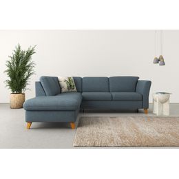 Ecksofa Home Affaire, B:252cm H:86cm T:213cm, blau, 100% Polyester, Wohnzimmer, Sofas, "Trelleborg L-Form", Federkern-Polsterung, wahlweise mit