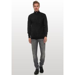 Rusty Neal Herren Strickjacke, schwarz, Gr. S, unifarben, 70% Polyacryl, 30% Baumwolle, Strickjacken, mit Stehkragen und durchgehendem Rei&szlig;verschluss