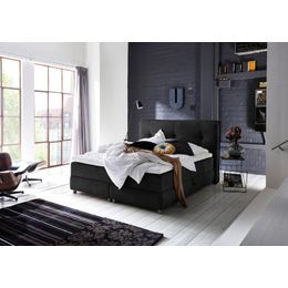 Boxspringbett, B:214cm L:215cm, schwarz, ATLANTIC HOME COLLECTION, Bettrahmen und seitliche Einfassung der Matratzen: pflegeleichter Strukturstoff