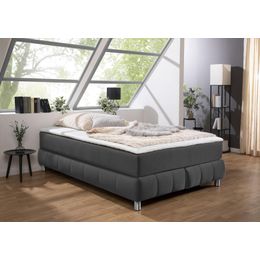 Boxspringbett Andas, B:146cm L:226cm, grau, Komplettbetten, "Salo", Ohne Kopfteil, inkl. Topper, auch in Überlänge 220 cm