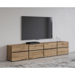 Lowboard Inosign, B:225cm H:48,2cm T:40cm, braun, FSC-zertifizierter Holzwerkstoff, Melamin, Wohnzimmer, Sideboards, "Cross, moderne grifflose