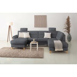 Wohnlandschaft Home Affaire, B:303cm H:90cm T:213cm, grau, 100% Polyester, Sofas, "Westerland U-Form", Federkern, wahlweise Bettfunktion, Stauraum