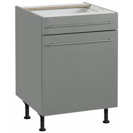 Unterschrank Optifit, B:60cm H:87cm T:58,4cm, grau, K&uuml;che, Schr&auml;nke, "Bern", 60 cm breit, mit T&uuml;r und Schubkasten, mit h&ouml;henverstellbaren F&uuml;&szlig;en