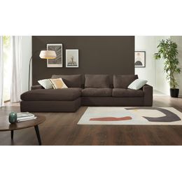 Ecksofa Alina, B:326cm T:180cm, braun, Cord GCT (92% Polyester, 8% Nylon), Wohnzimmer, Sofas, "Sandy", mit Recamiere, in modernem Cordstoff