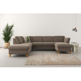 Wohnlandschaft Home Affaire, B:307cm H:86cm T:213cm, beige, 100% Polyester, Sofas, "Trelleborg U-Form", Federkern-Polsterung, wahlweise mit