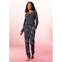 Vivance Dreams Damen Pyjama, Gr. 36, grau, Single Jersey, Obermaterial: 100% Baumwolle, gebl&uuml;mt, Basic, Homewear-Sets, mit Hortensienmuster