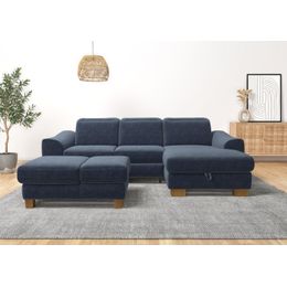 Ecksofa Home Affaire, B:264cm H:86cm T:170cm, blau, Wohnzimmer, Sofas, "Dundee L-Form", wahlweise mit Kopfteilverstellung und zusätzlich mit