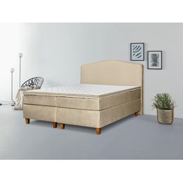Boxspringbett Inosign, B:141cm L:208cm, beige, 100% Polyester, Komplettbetten, "Jalma", Füße aus massiver Birke ; Inkl. Topper