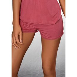 Lascana Damen Pyjamashorts, Gr. 32, rot, Single Jersey, Obermaterial: 95% Viskose, 5% Elasthan, unifarben, Hosen, mit feiner Spitzenkante