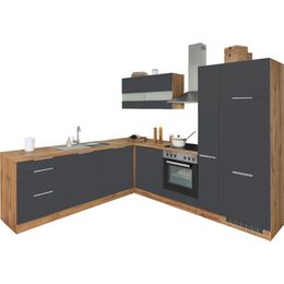 Winkelküche KOCHSTATION, B:240cm T:60cm, grau, Komplettküchen-Sets, "KS-Luhe", Stellbreite 240x270 cm, wahlweise mit oder ohne E-Geräten, MDF-Fronten