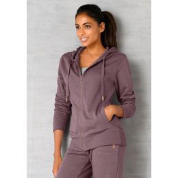 Damen Sweatjacke, BENCH. LOUNGEWEAR, Gr. 32, lila, Sweatware, Obermaterial: 60% Baumwolle, 40% Polyester, meliert, unifarben, Basic, Sweatjacken, mit