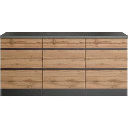 Unterschrank KOCHSTATION, B:180cm H:86cm T:60cm, braun, Holzwerkstoff, Küche, Schränke, "KS-Riesa", Breite 180 cm, MDF-Fronten