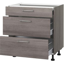 Auszugsunterschrank KOCHSTATION, B:80cm H:75cm T:56cm, grau, Schränke, "KS-Trea U2AS80", mit drei Auszügen, Breite 80 cm, Höhe 75 cm