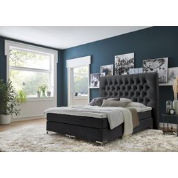 Boxspringbett, B:208cm L:216cm, schwarz, ATLANTIC HOME COLLECTION, Bezug Bett: Samtvelours (100% Polyester);Bonnell-Federkernmatratze: Jersey (100%