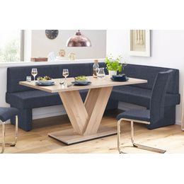 Eckbank Home Affaire, B:222cm H:89cm T:162cm, blau, Holzwerkstoff, Massivholz, Polyester, Küche, Sitzbänke, "Nils", Sitz und Rücken gepolstert,