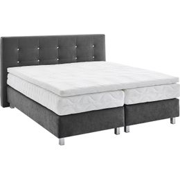 Boxspringbett, B:215cm L:210cm, grau, Westfalia Schlafkomfort, Bezug: Microvelours 100% Polyester;Polsterung: 100% Polyester, Komplettbetten, mit