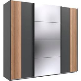 Schwebetürenschrank wimex, B:225cm H:208cm T:65cm, grau, Spanplatte, Schränke, "Malaga", Kleiderschrank 3-türig mit Akustiklamellen-Optik und Spiegel