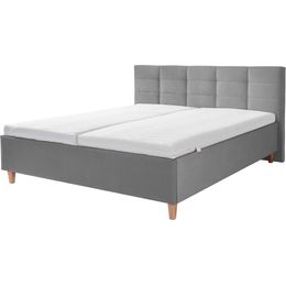 Polsterbett Alina, B:196cm H:102cm L:213cm, grau, Struktur fein XBO (100% Polyester), Betten, "Ricardo", F&uuml;&szlig;e in Buche natur